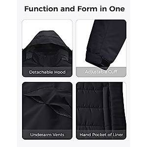 Wantdo Men's Ski Jacket Winter 3 in 1 Coat With Detachable Puffer Coat Black M