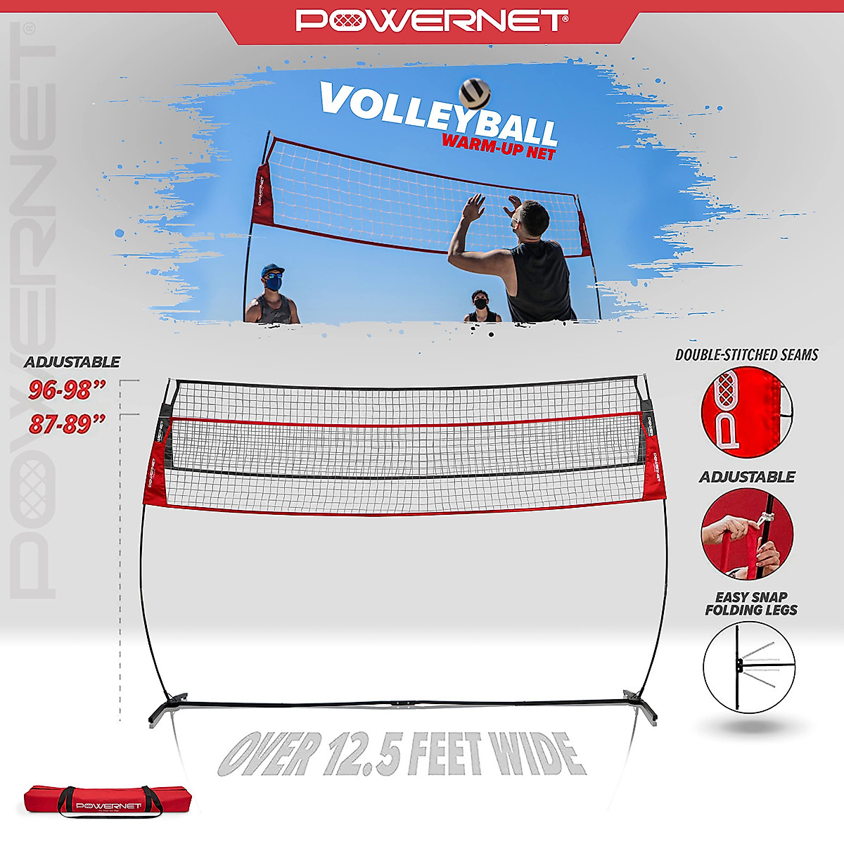 PowerNet Freestanding Volleyball Warm Up Net | Portable Design for Indoor Or Outdoor Use | Foldable One Piece Quick Setup Frame | Great for Hitting Serving Drills Small Scrimmage Or 1 On 1 Game