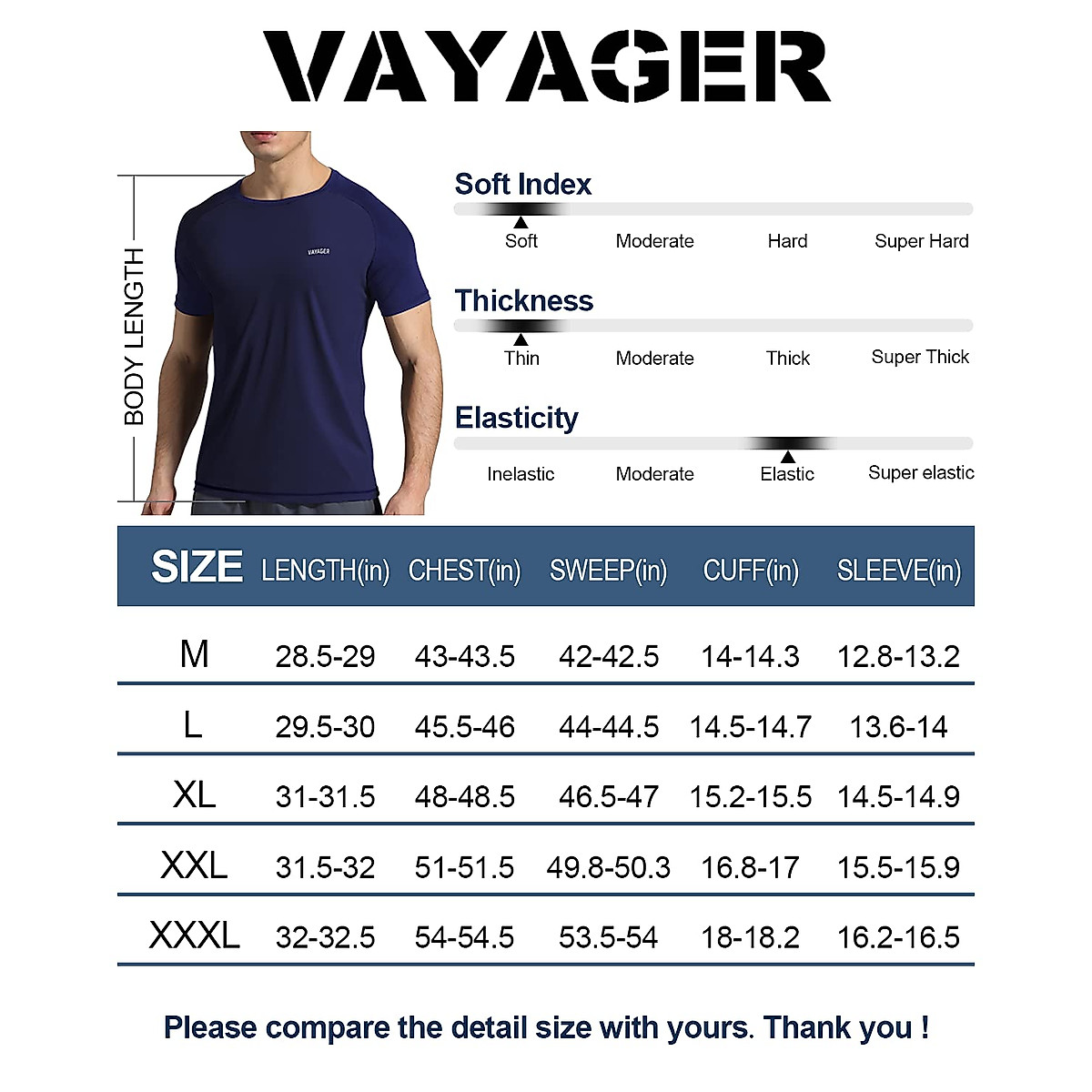 VAYAGER Men's Swim Shirts Rash Guard UPF 50+ T Shirts Quick Dry Loose Fit Water Surfing Shirt(Navy-XL)