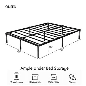 LIJQCI 18 Inch Queen Bed Frame, Heavy Duty Platform Metal Bed Frame Queen Size No Box Spring Needed, Non-Slip Steel Slat Support Up to 3000 lbs/Easy Assembly/Noise Free/Black