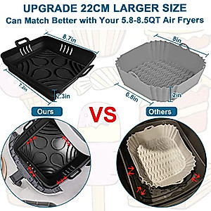 Air Fryer Silicone Liners 8.7 inch, YINGRACE 2Pcs Square Air Fryer Accessories Foldable Air Fryer Pot Bowl Reusable Air Fryer Basket Liner for COSORI Instant Pot Ninja Ultrean 5.8QT-8.5QT Air Fryers