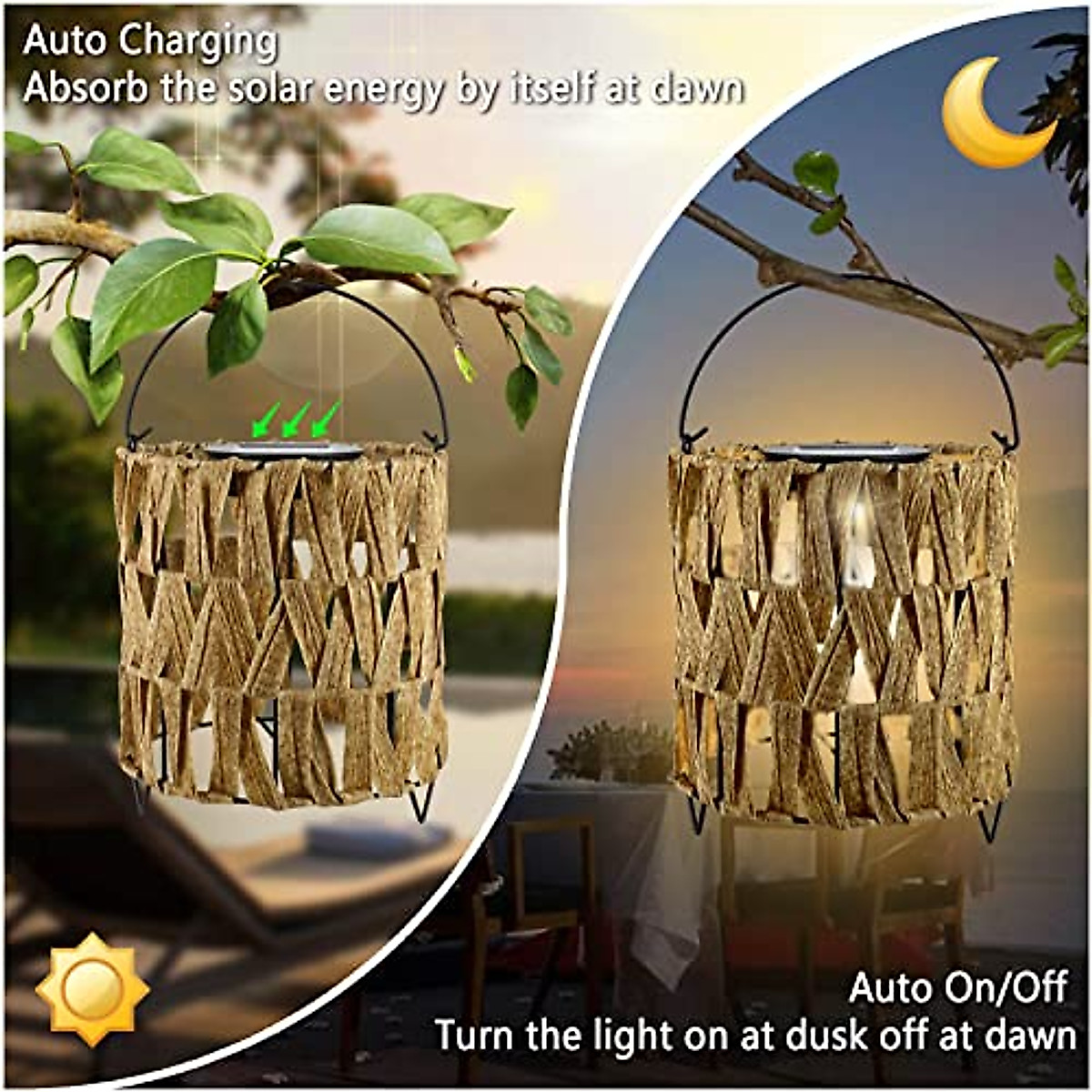 Decorative Table Lights Outdoor Rattan - Hanging Lantern Lights Solar Rattan Lantern Warm White for Tabletop, Garden Decor, Party and Wedding
