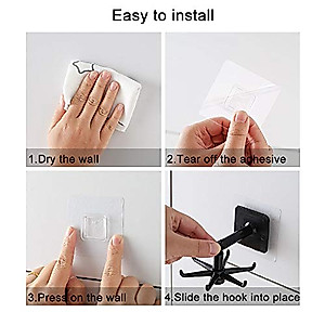 2 PCS Kitchen Utensil 360°Rotating Folding Hook Rack Utility Self-Adhesive 6 Claw Wall-Mounted and Under Cabinet Holder Wall Hooks with Heavy Duty Hanging for Home Bathroom Office(Black + White)