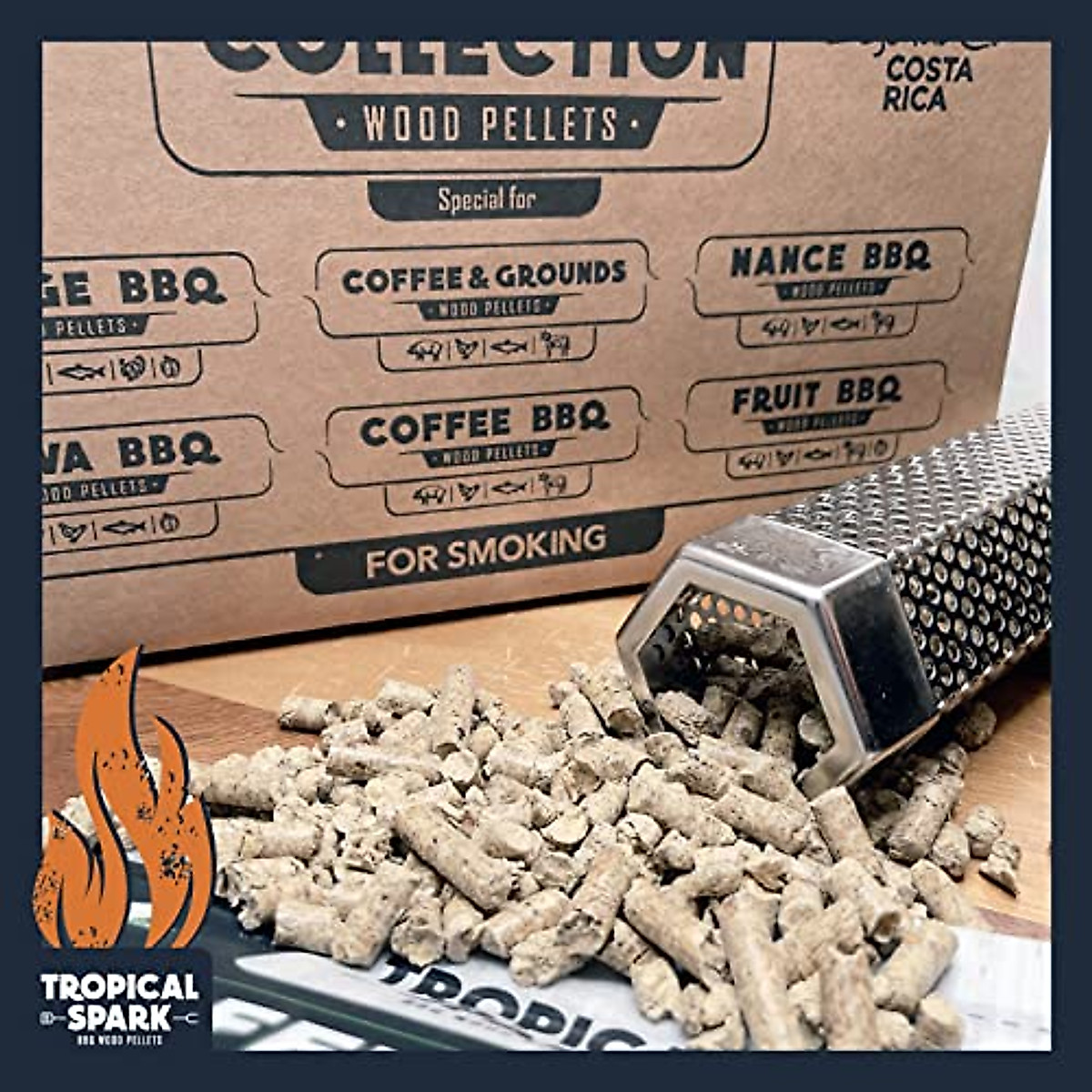 Tropical Spark Coffee Wood Pellets | Perfect for BBQ, Smoking, Grilling, Bake, Roast and Braise | Premium 100% All-Natural | 1 lb. Bag