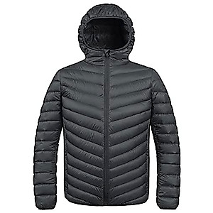 ZSHOW Men's Lightweight Packable Puffer Coat Hooded Warm Winter Jacket(Dark Grey,L)