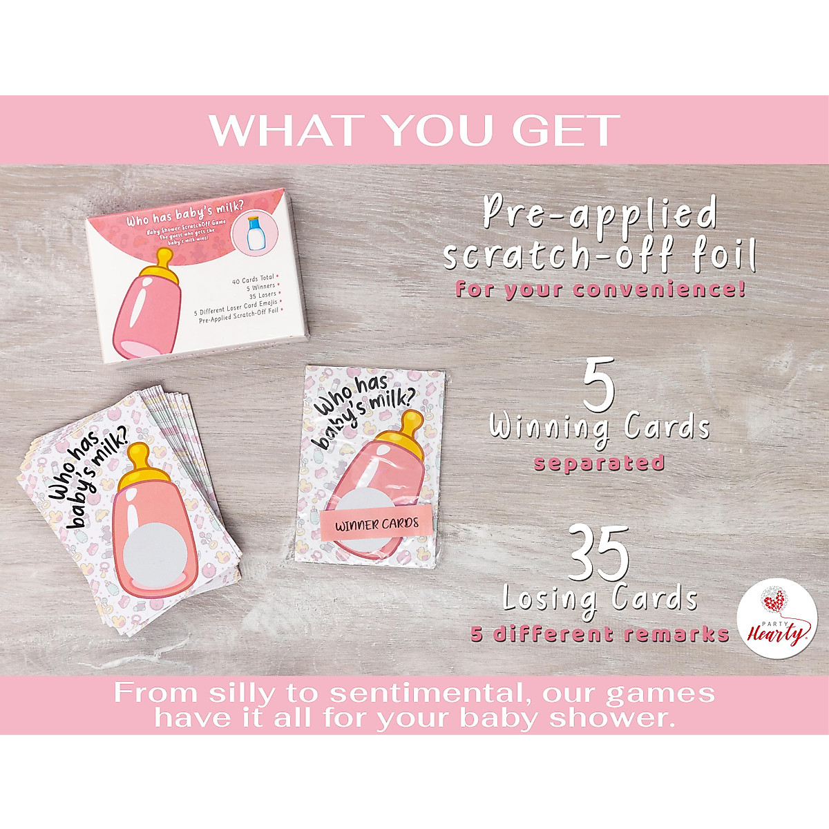 Party Hearty Baby Shower Games for Girl, 40 Emoji Scratch Off Lottery Tickets, Baby Games Ideas, Scratch Off Game, Pink