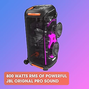JBL PartyBox 710 -Party Speaker with Powerful Sound, Built-in Lights and Extra Deep Bass, IPX4 Splash Proof, App/Bluetooth Connectivity, Made for Everywhere with a Handle and Built-in Wheels (Black)