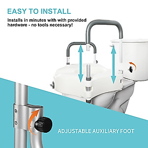 Raised Toilet Seat, Elevated Toilet Seat Riser with Handles Height Adjustable Legs for Elongated Standard Toilets 300 lbs Heavy Duty Bathroom Assist Safety Commode Frame White