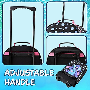 Disney Kids Suitcase - Foldable Trolley Bag 47 x 30cm, 2 Wheels Extendable Handle - Kids Gifts (Black Stitch)