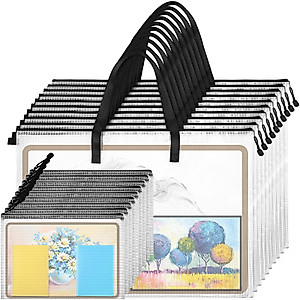 20 Pcs Art Portfolio Bag, 19'' x 25'' Clear Portfolio Folder for Artwork with Zipper and Handle A4 Pencil Bag 9'' x 13'' Plastic Mesh Zipper Pouch for Large Posters Artwork Bulletin Boards Painting