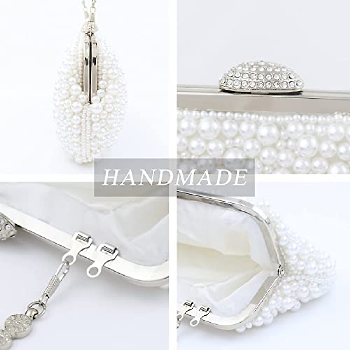 Women Pearl Clutch Pearl Beaded Purse and Clutch Elegant Formal Evening Bag Party Bridal Handbags (White)