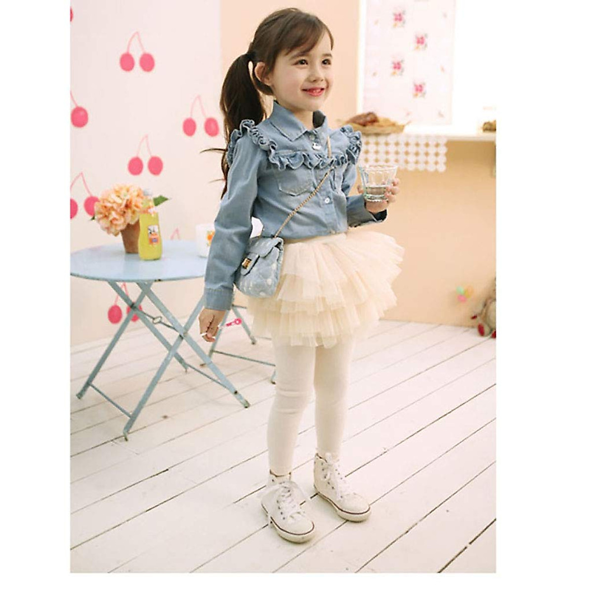 elamccor Baby Toddler Girls' Tutu Leggings Tulle Ruffle Skirted Pants 2-6T Red