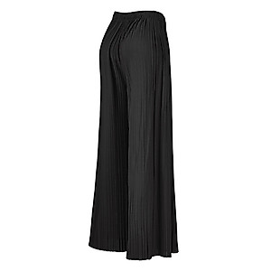 Made By Johnny MBJ WB1484 Womens Pleated Wide Leg Palazzo Pants with Drawstring OneSize Black