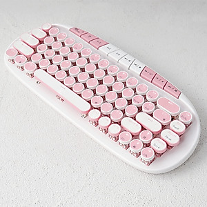 RK ROYAL KLUDGE RK838 Pink Wireless Keyboard, Retro Typewriter Keyboard BT/2.4G/Wired Mode, 75% RGB Hot Swappable Gaming Keyboard with Round Keys 10 Buttons, Pink Switches
