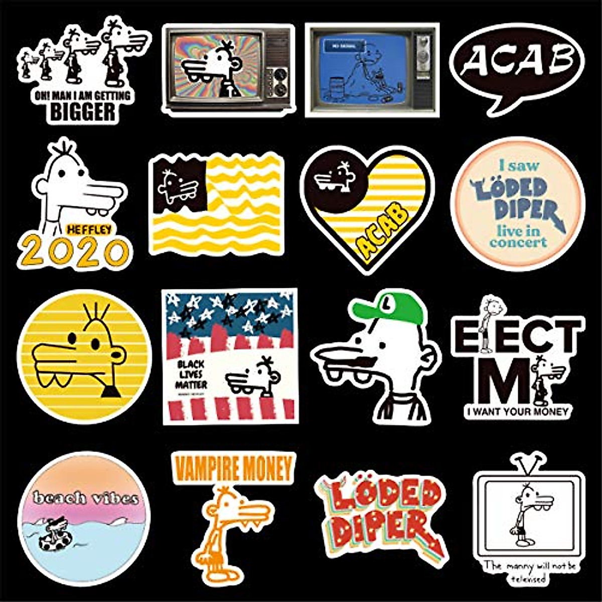 Please Read the Pictures Carefully Some are not Suitable for Children，Funny Diary of a wimpy kid Stickers 50Pcs Cartoon Vinyl for environmental protection Stickers for Laptop Computer Hydroflask Diarys Desk Bedroom Wardrobe Car Skateboard Bicycle Luggage