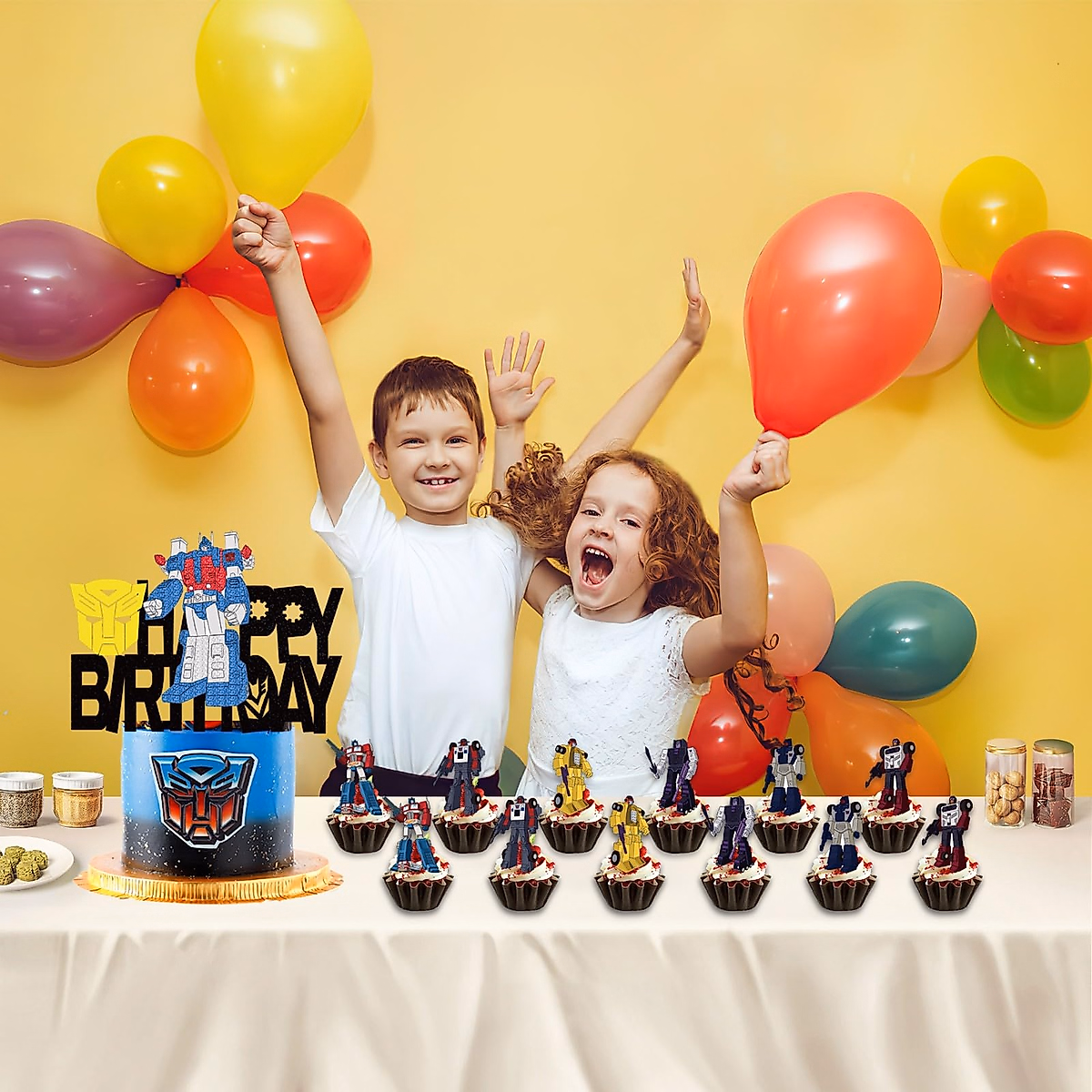 25Pcs Robot Birthday Party Decoration, Include Cake Topper Cupcake Topper, for Kids Birthday Party Robot Cake Decorations