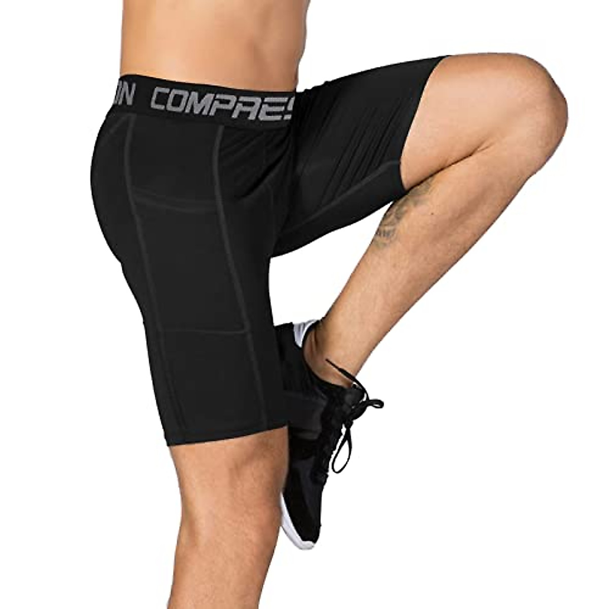 Holure Men's 3 Pack Sport Compression Shorts Compression Underwear,Black/Camo Blue/Camo Green 11-M