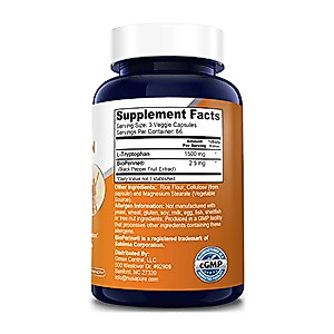 NusaPure L-Tryptophan 1500mg 200 Vegetarian Caps (Non-GMO, Vegan) Bioperine