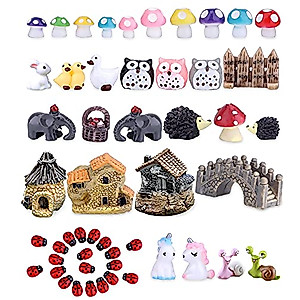 TCJJ 51 Pieces Miniature Fairy Garden Accessories, Fairy Garden Kit, Miniature Figurines Fairy Garden Supplies DIY Micro Landscape Ornaments for Garden Dollhouse Potted Plant Bonsai Terrarium Decor