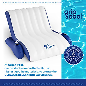 Grip A Pool Inflatable Luxury Chair Recliner Float for 1-2 Adults, Extra Large Heavy Duty Pool Lounge Raft for Floating, Lake, River, Beach