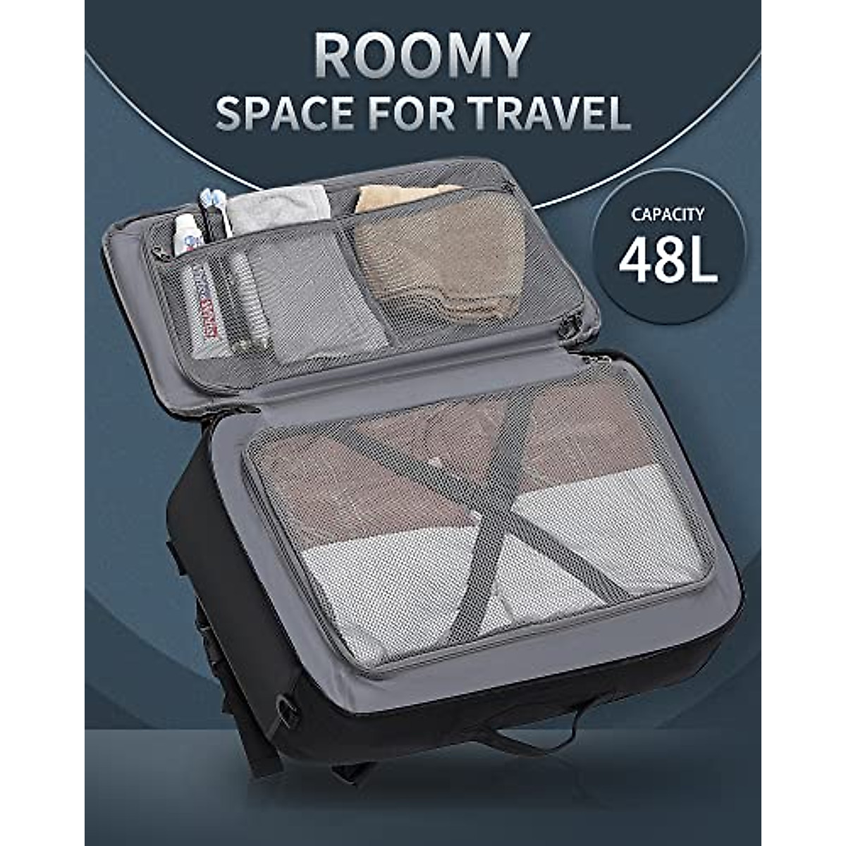 TRAILKICKER Travel Backpack Flight Approved Carry On Backpack Water Resistant Weekender Bag (Black)