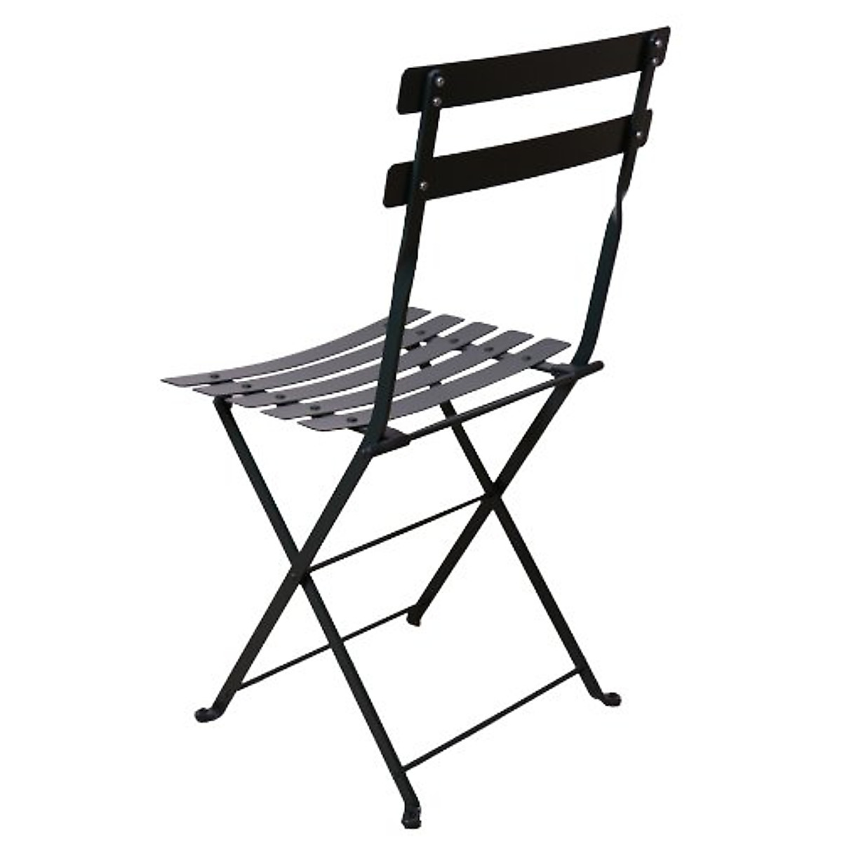 Mobel Designhaus French Café Bistro Folding Side Chair, Jet Black Frame, Steel Metal Slats (Pack of 2)