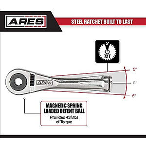 ARES 70040-1/4-Inch Drive Close Quarter Micro Bit Ratchet | Mini Screwdriver with High Torque 72-Tooth Gearhead - 5 Degree Sweep - Spring Loaded Detent Ball Bit Holder