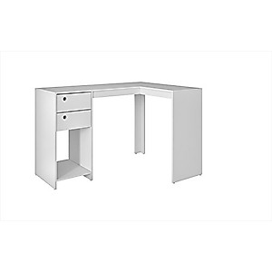 Manhattan Comfort Palermo Classic L-Shaped Office Work Desk With 2 Drawers and 1 Cubby, White