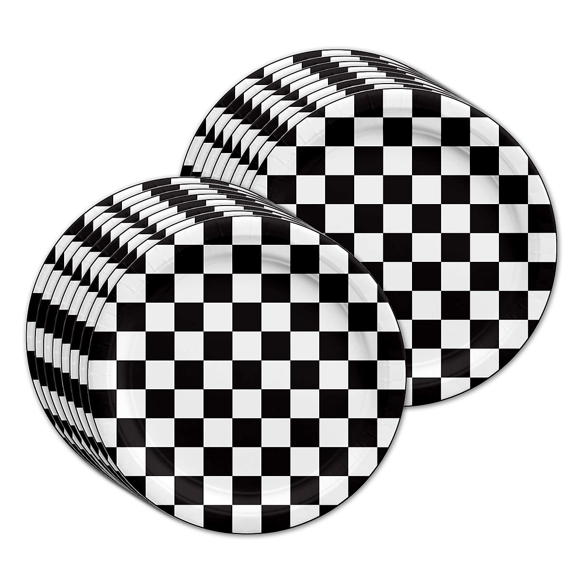 Checkered Flag Party Supplies - Black and White Checkered Party Supplies - Race Car Theme Party | Tableware Set Includes Plates Napkins and Cups | Kit for 16