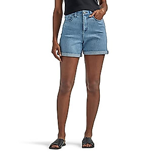 Lee Women's Ultra Lux High Rise Cuffed A-Line Denim Short, Dew Drop