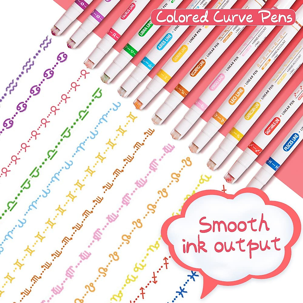 TSFGDYL 12Pcs Colored Curve Highlighter Pen Set,Double Tip Marker Pens With Twelve Constellations Pattern,Perfect For Reading Mark,Back To School Supplies
