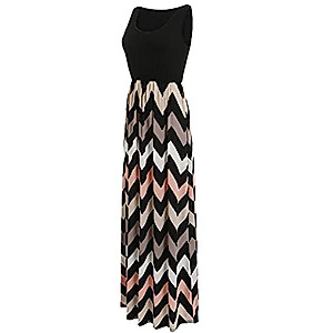 Sherosa Womens Plus Size Empire Waist Chevron Zigzag Floor Length Maxi Dress (XL, Black)