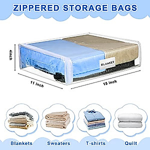 Set of 20 Clear Zippered Storage Bags Sheet Bags for Storage Sweater Storage Bags Zippered Cloth Bag with Handle Pocket for Bed Sheet Sweaters Blankets Throws Pillows Crafts, 11 x 15 x 4 Inch