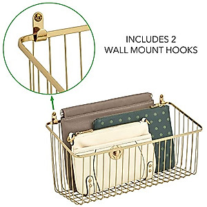 mDesign Portable Metal Farmhouse Wall Decor Angled Storage Organizer Basket Bin for Hanging in Kitchen/Pantry - Store Plastic Bags, Foils, Oils, Sandwich Bags - 2 Pack - Soft Brass