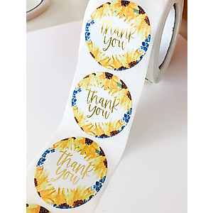 Mailed It 1.5 Inch Sunflower Gold Thank You© Stickers - 250 Per Roll - Pretty Packaging Supplies