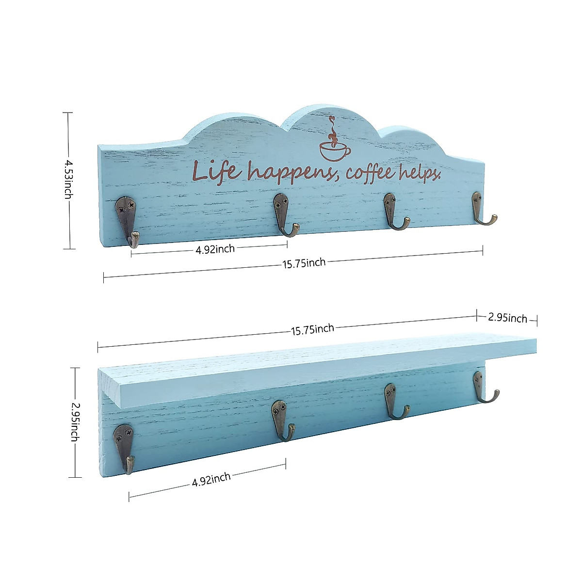 Ismosm Coffee Cup Holder 2 Pcs Kitchen Wall Decor Coffee Mug Holder with 8 Sturdy Hooks Mug Rack for Farmhouse Kitchen Decorations, Coffee Station, Office Decor, Mug Organizer, Mug Display (Brown)