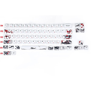 MOLGRIA Keycaps 71 Set for Gaming Mechanical Keyboard, Custom PBT OEM Profile Key caps Japanese Font with Keycap Puller for Cherry MX 71/61 60 Percent Keyboard(Plum Blossom)