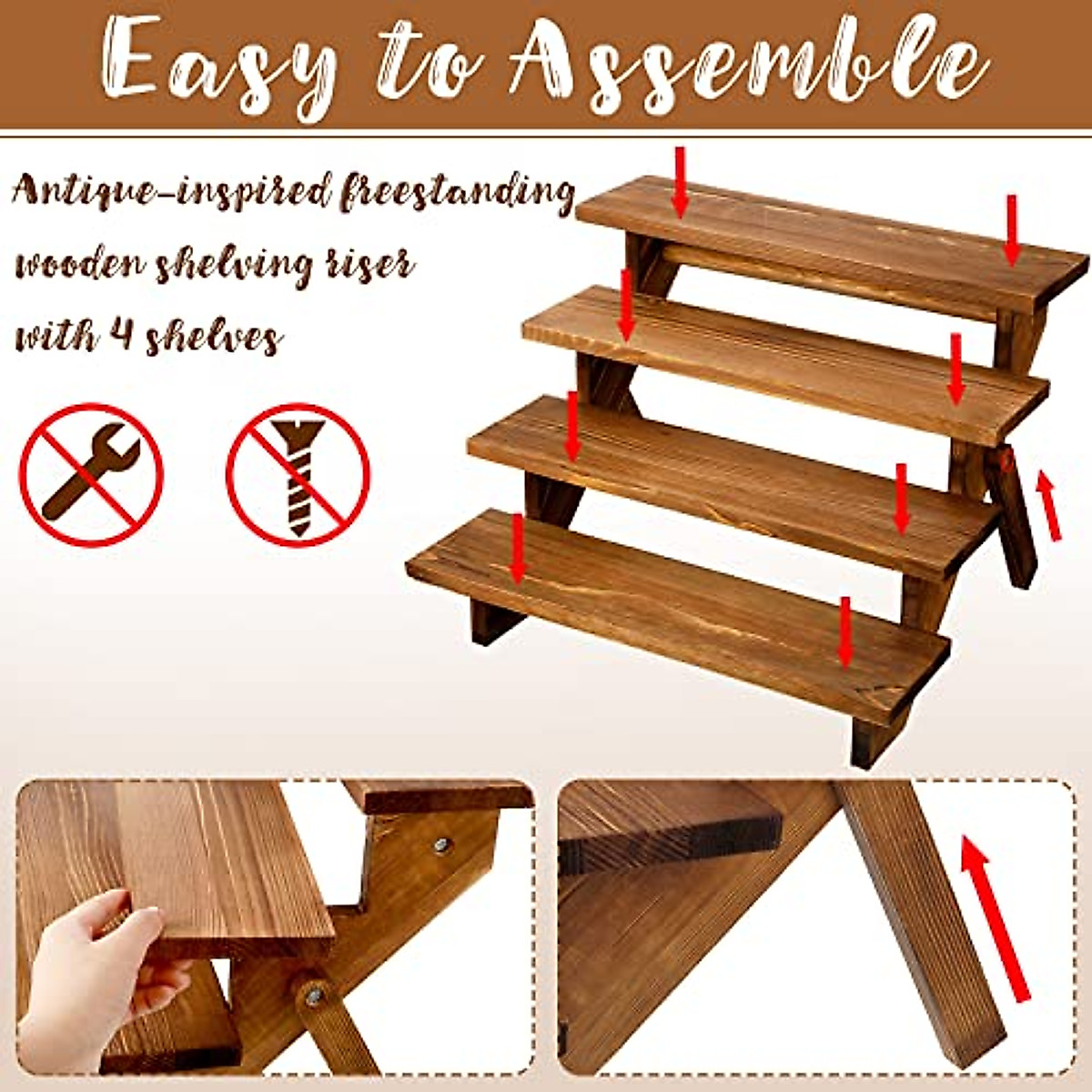 2 Pcs Wooden Cupcake Stand and Towers 4 Tier Display Stand Farmhouse Tiered Wood Cake Stand Rustic Risers for Display Cupcake Dessert Stand for Retail Vendors Indoor Outdoor Plant (Brown)