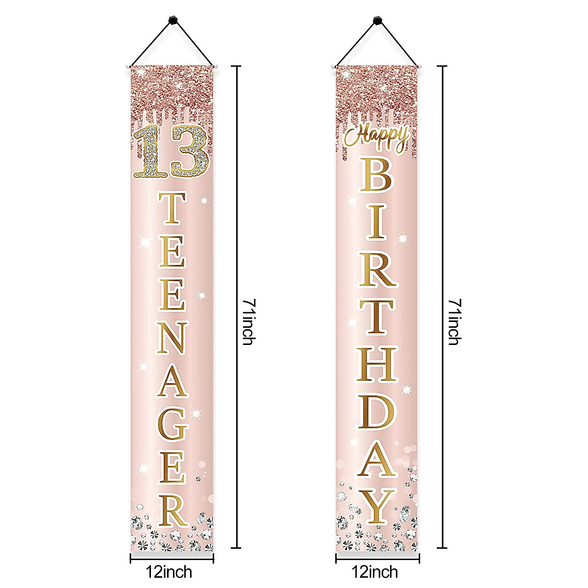 13th Birthday Decorations Door Banner for Girls, Pink Rose Gold 13 Teenager Happy Birthday Sign Party Supplies, Sweet Thirteen Year Old Birthday Backdrop Porch Décor