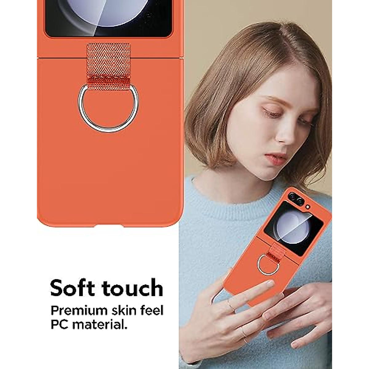 AICase for Samsung Galaxy Z Flip 5 Case with Ring, Protective Slim Thin Fit Women Girl Cute Phone Case for Samsung Galaxy Z Flip 5 5g, Orange