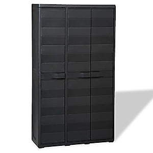 Festnight Garden Storage Cabinet with 3 Doors & 4 Adjustable Shelves with Locking System Home Garden Decor Black