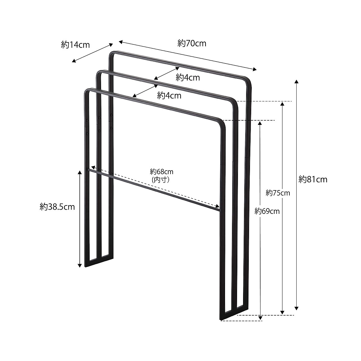 Yamazaki 4980 TOWER Handtuchhalter mit 3 Ebenen, schwarz, Stahl, Minimalistisches Design