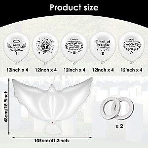 Prasacco 23 Pieces White Memorial Balloons Set, Funeral Balloons to Release In Sky with 3 Pcs Peace Dove Balloons Pigeon Balloons Funeral Remembrance Balloons for Condolence Funeral Anniversary