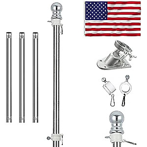 American flag with pole,Flag poles kit for 3 x 5 Flags Holder,Including 100% Polyester Flags, 6 FT stainless steel No Tangle Spinning Pole and 2-Position Flag Pole Bracket（American flag）
