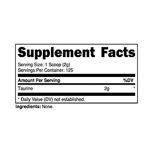 Nutricost Taurine Powder 250 Grams - 125 Servings, 2000mg Per Serving