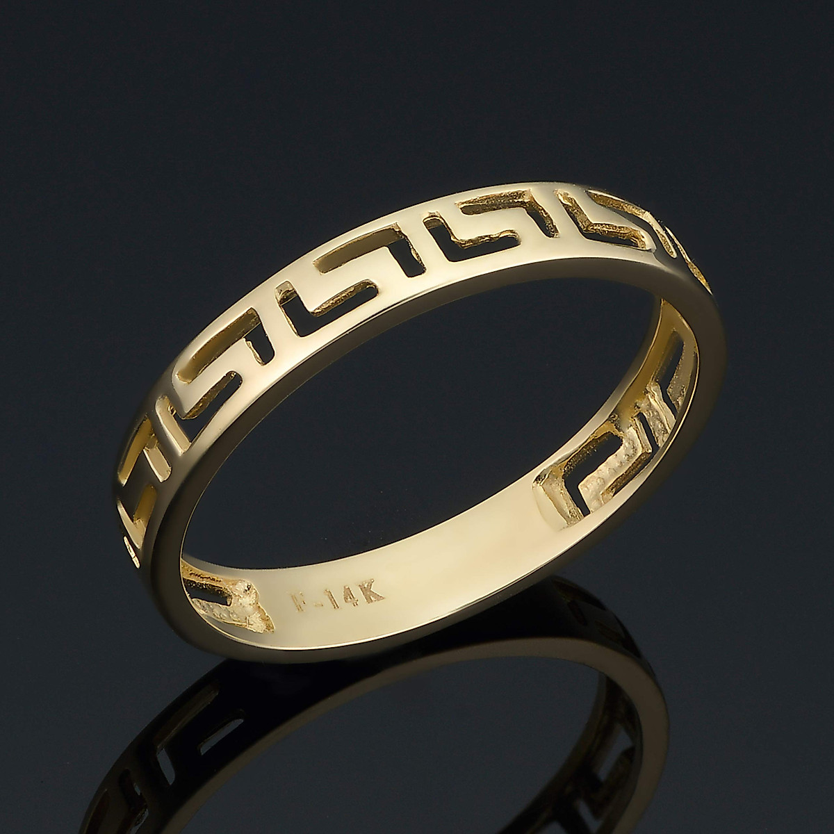 Kooljewelry Minimalist 14k Yellow Gold 3.2 mm Greek Key Band Ring (size 9)