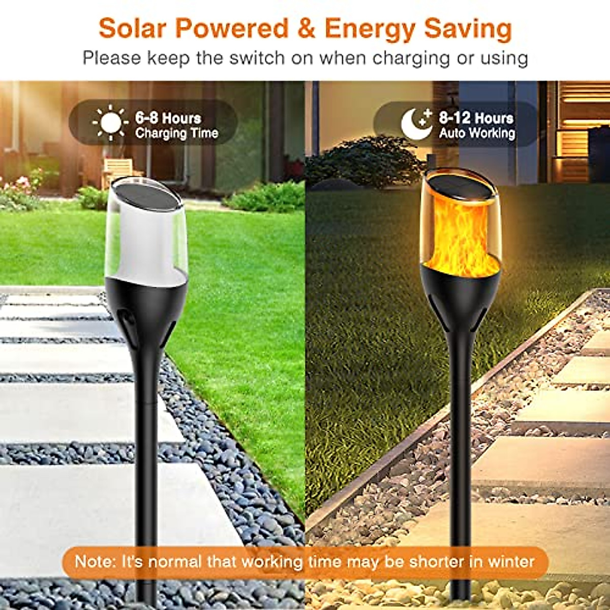 WdtPro Solar Outdoor Taller Torch Lights with Flickering Flame, Waterproof Garden Pathway Lights, Flame Torches for Outside Patio Path Yard Decorations
