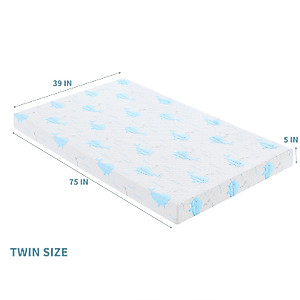 VFD Twin Mattress 5 Inch, Medium Firm Memory Foam Mattress with Removable Washable Cover Bed in a Box with Zip Cover Dolphin Pattern, CertiPUR-US Certified (5 in, Twin)