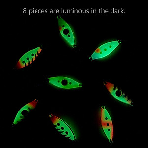 BASSDASH Ice Fishing Lure Kit Glowing Paint Jigs for Winter Ice Jigging Crappie Sunfish Perch Walleye Pike with Tackle Box (BI06-12pcs Assorted Perch/Walleye/Pike jigs)