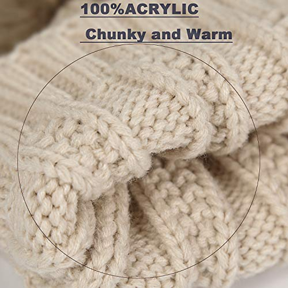 SAMZX Womens Winter Hat Thick Cable Knit Warm Beanie for Women with Faux Fur Pom Pom Hat Black